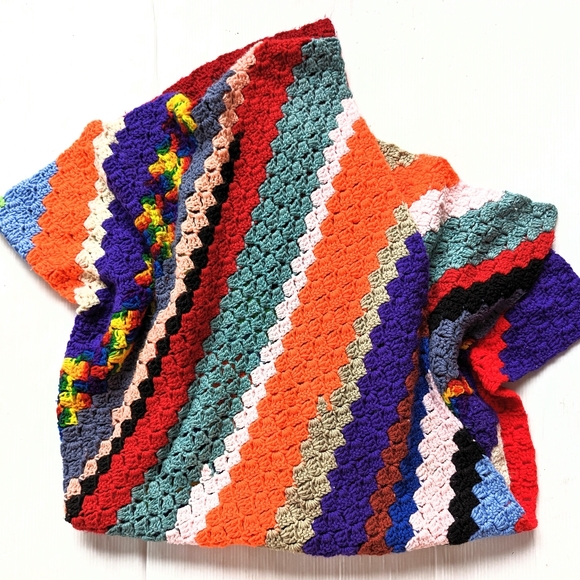 Hand Crafted | Bedding | Colorful Rainbow Striped Crochet Afghan Throw ...